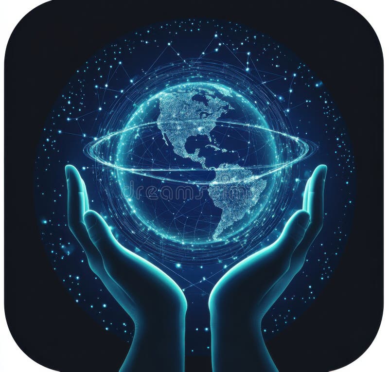 Futuristic Digital Concept with Glowing Hands Cradling a Technology ...