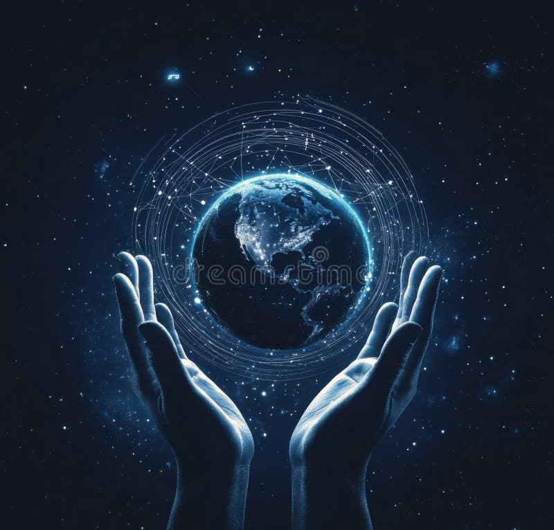 Futuristic Digital Concept with Glowing Hands Cradling a Technology ...