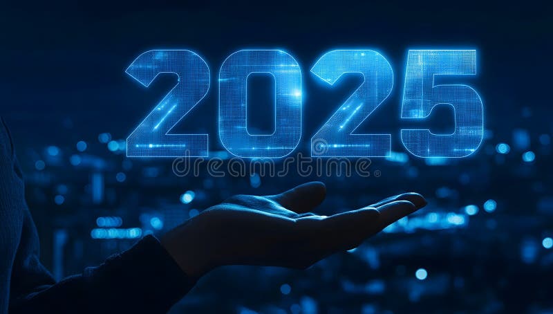 Futuristic 2025 Digital Concept with Glowing Numbers Technology in Hand ...