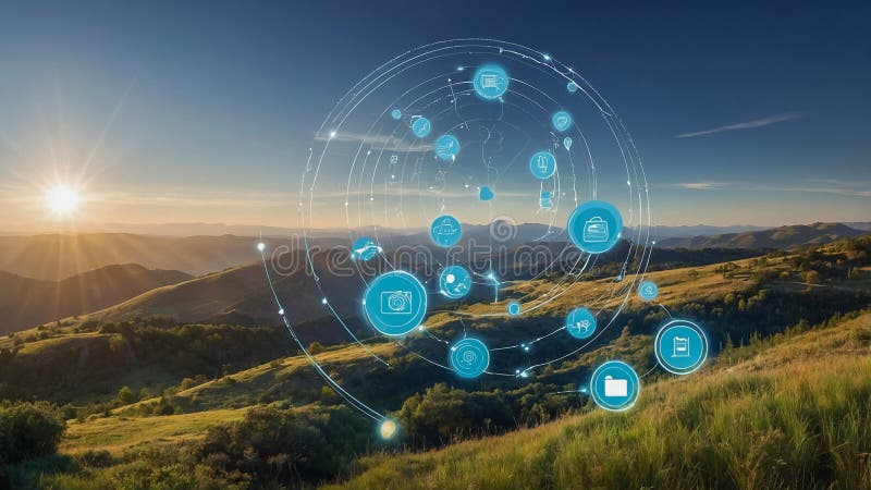 Futuristic Digital Connection Over Natural Landscape Stock Illustration ...