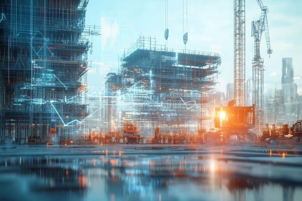 Futuristic Digital Construction Site with Ai Tools and Holographic ...