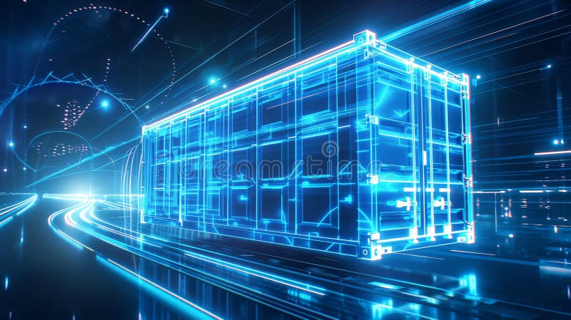 Futuristic Digital Container in a Neon Network Stock Photo - Image of ...