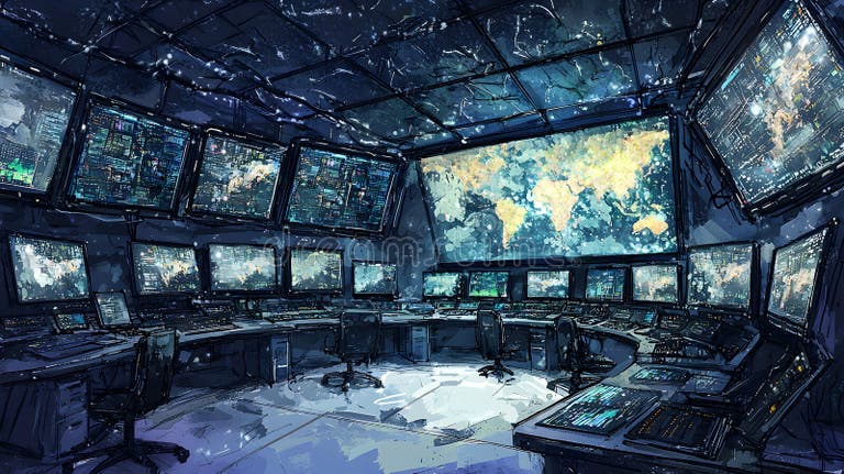 Global Network Control Center Futuristic Tech Monitoring Room AI ...