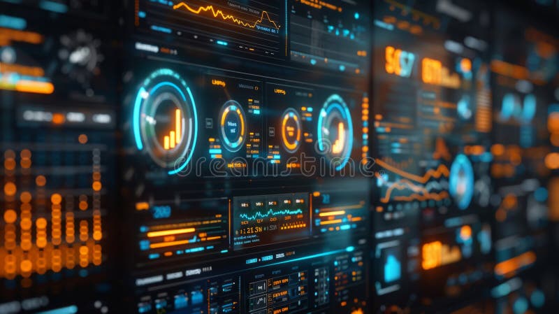 Futuristic Digital Control Panel Displaying Various Interactive Screens ...