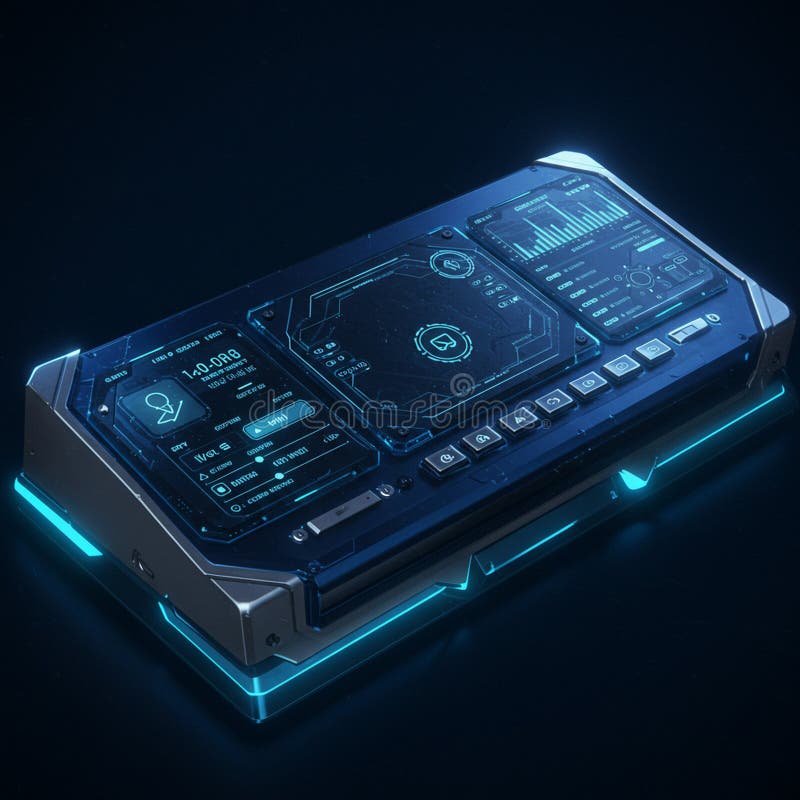 Futuristic Digital Control Panel Featuring Sleek Blue and Black Design ...