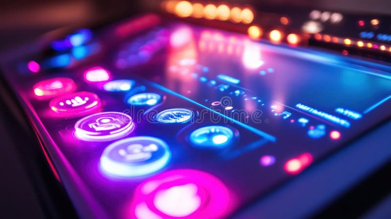 Futuristic Digital Control Panel with Glowing Buttons and Screen Stock ...
