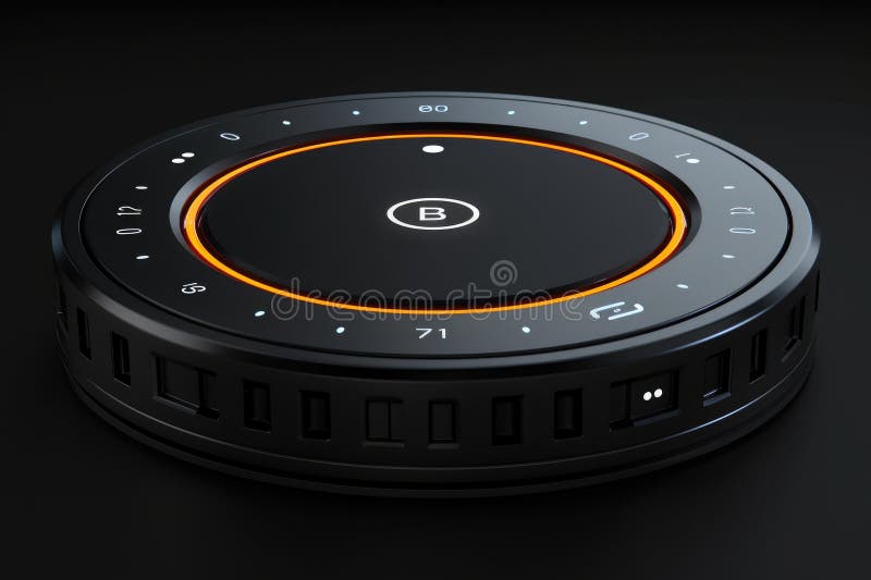 Futuristic Circular Interface with Orange Glowing Ring and Digital ...