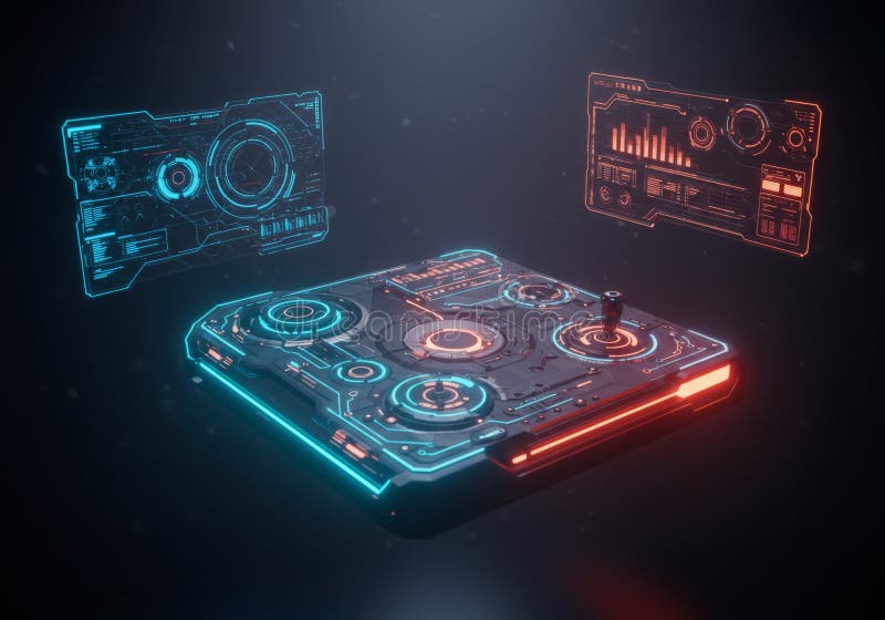 Futuristic Digital Control Panel with Neon Lights Stock Illustration ...