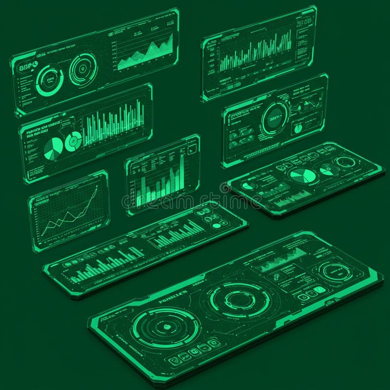 Futuristic Digital Control Panels and Dashboards in a Holographic Style, Displaying Stock ...