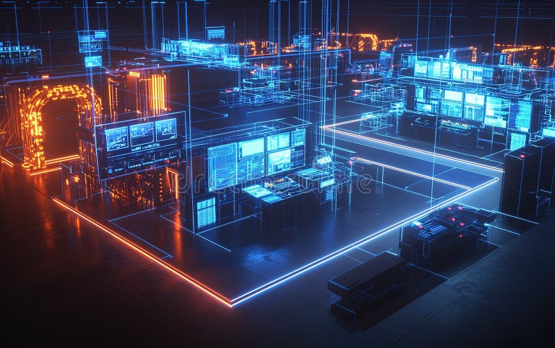 A Futuristic Digital Control Room Illuminated by Neon Lights Showcasing ...
