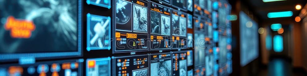 Futuristic Digital Control Room with Multiple Screens and Data ...