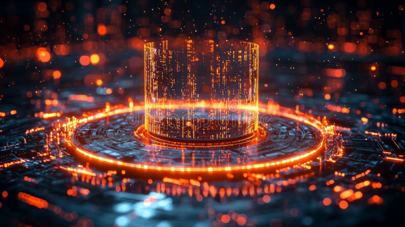 Futuristic Digital Core with Glowing Orange Circuitry in a Virtual ...