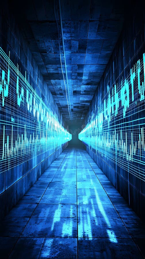 Futuristic Digital Corridor with Blue Tones Stock Photo - Image of ...