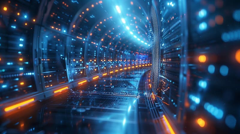 Futuristic Digital Corridor with Glowing Lights and Metallic Walls in a ...