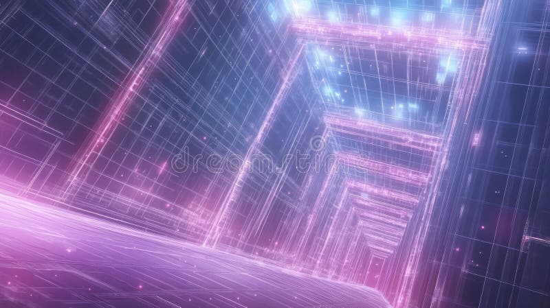 A Futuristic Digital Corridor with Glowing Lines and a Vibrant Color ...