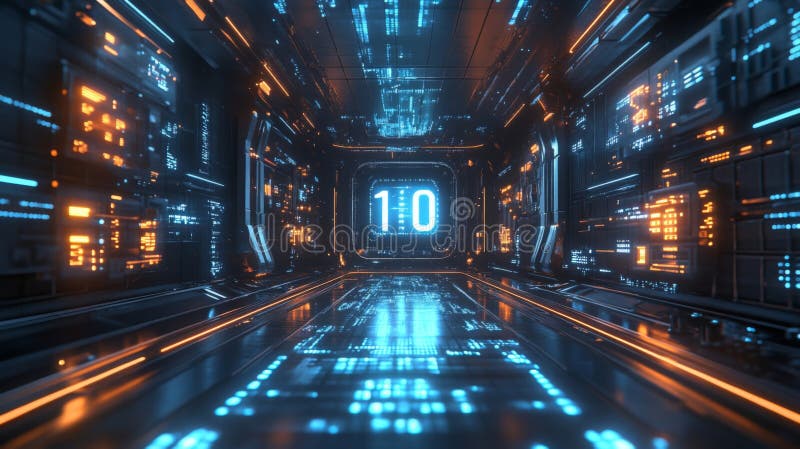 Futuristic Digital Corridor Showing One Zero Stock Photo - Image of ...
