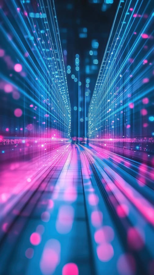 Futuristic Digital Corridor with Vibrant Blue and Pink Light Trails ...