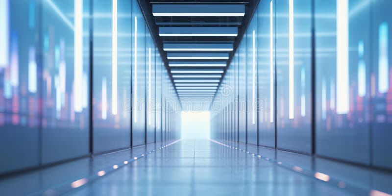 Futuristic Digital Corridor with Vibrant Screens and Glowing Lights ...