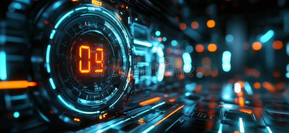 Futuristic Digital Countdown Timer with Glowing Neon Lights and ...