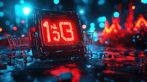Futuristic Digital 153 Counter with Shopping Carts Stock Photo - Image ...