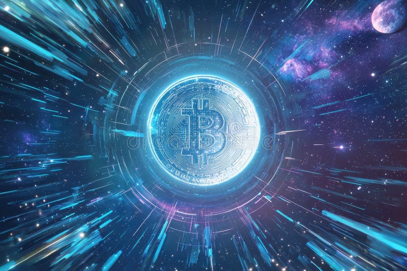 Futuristic Digital Cryptocurrency Concept with Bitcoin Symbol in Outer ...