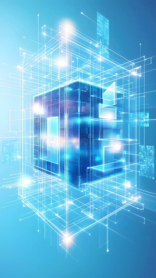 Futuristic Digital Cube with Glowing Lines Stock Photo - Image of tech ...