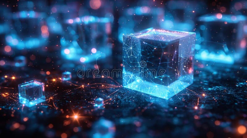 Futuristic Digital Cube with Network Connections - Generative Ai Stock ...