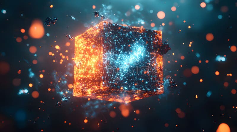 Futuristic Digital Cube Space with Glowing Particles and Sci-Fi ...