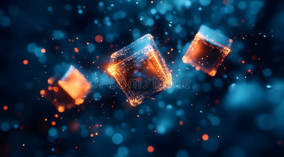 Futuristic Digital Cube in Space with Glowing Particles Sci-Fi Elements ...