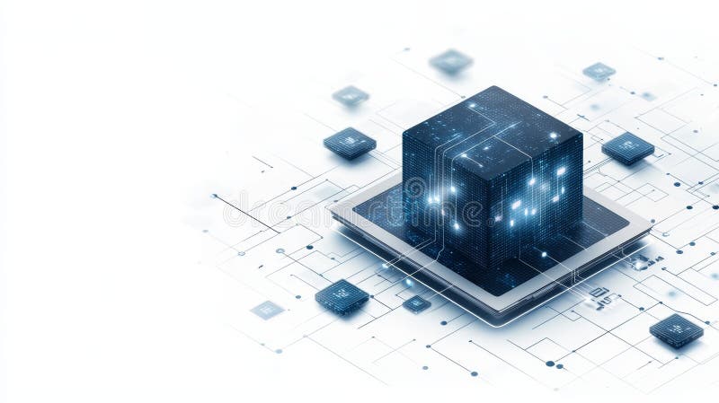 A Futuristic Digital Cube on a Tablet, Representing Advanced Technology ...