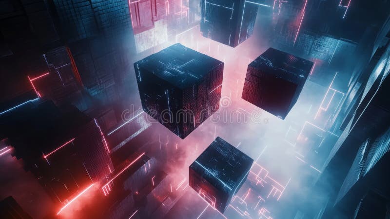 Futuristic Digital Cubes Illustrating Block Technology and Network ...