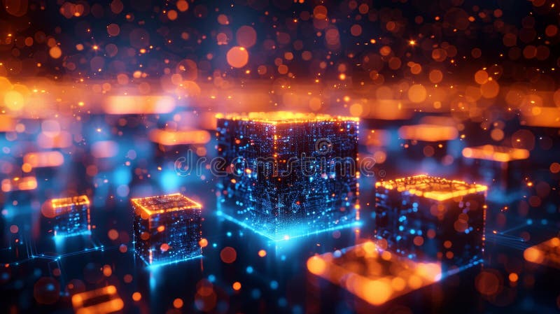 Futuristic Digital Cubes with Neon Lights - Generative Ai Stock ...