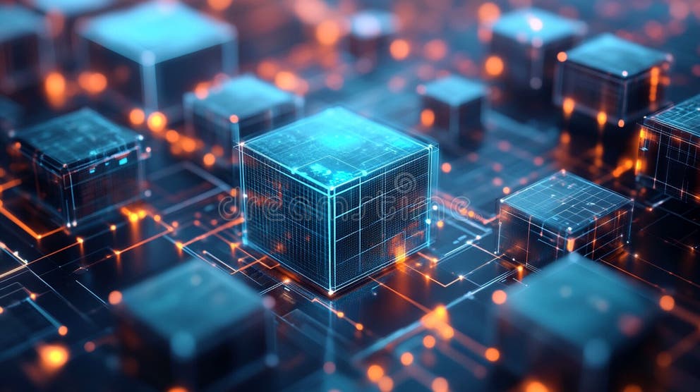 Abstract Digital Cubes Network Technology Background Futuristic Design ...