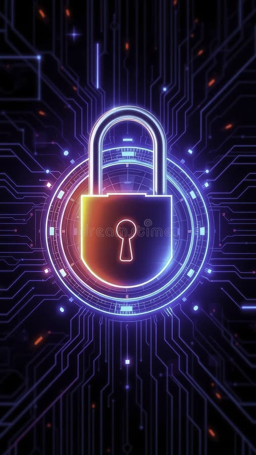 Futuristic Digital Cyber Security Theme with Glowing Lock and Abstract ...