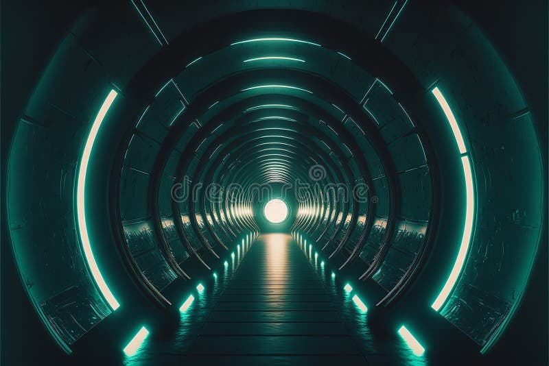 Futuristic Digital Cyberspace Rounded Tunnel, Science Fiction Turquoise ...