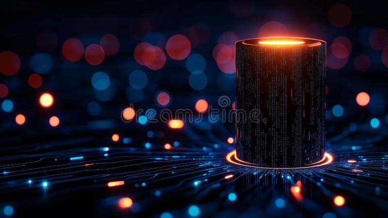 Futuristic Digital Cylinder Surrounded by Glowing Lines and Dots ...