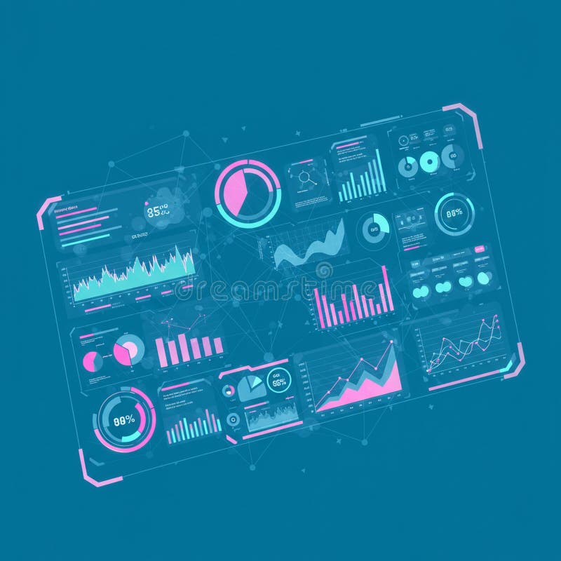 Futuristic Digital Dashboard with a Blue Background Featuring Various ...
