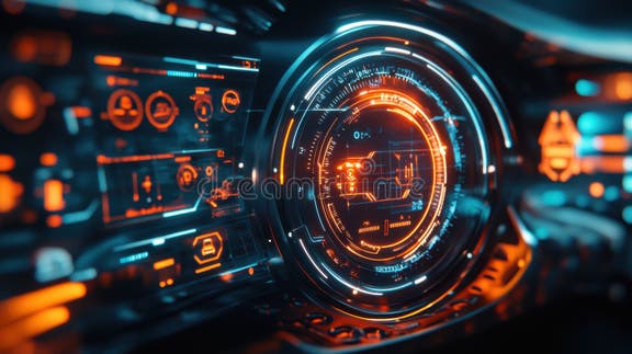 Futuristic Digital Dashboard Display with Vibrant Neon UI Elements ...
