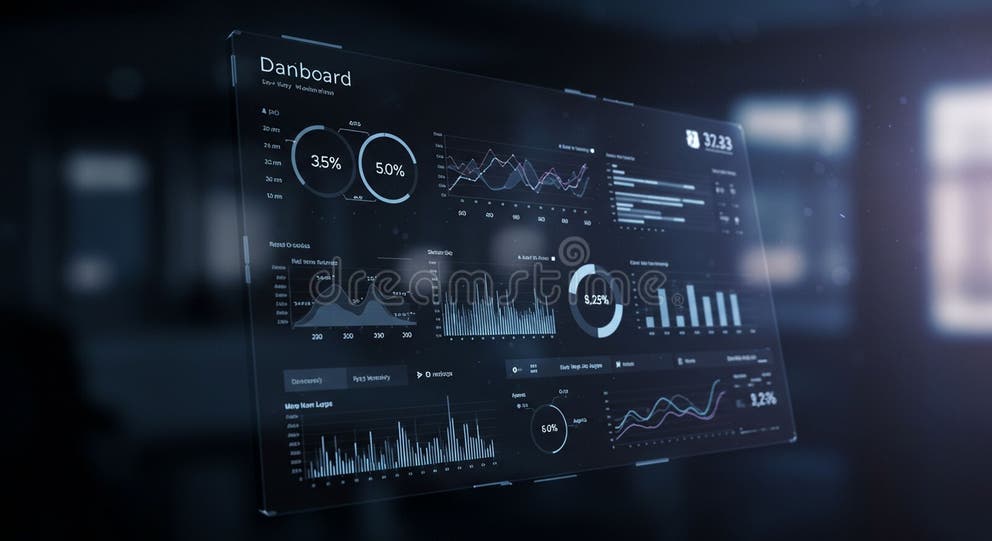 Futuristic Digital Dashboard Displaying Complex Data Analytics. Various Charts, Graphs Stock ...