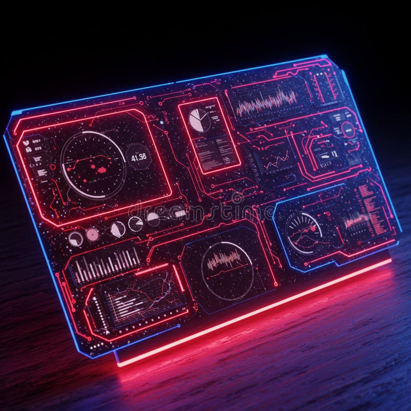 Futuristic Digital Dashboard Displaying Data Visualizations, Including Charts, Graphs, Stock ...