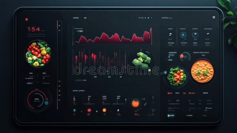 Futuristic Digital Dashboard Displaying Food Statistics and Analytics ...