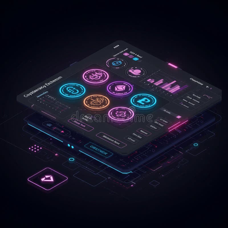 Futuristic Digital Dashboard Displaying Various Cryptocurrency Symbols, Including Stock ...