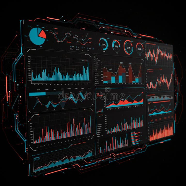 Futuristic Digital Dashboard Displaying Various Data Visualizations. it Features Bar Stock ...