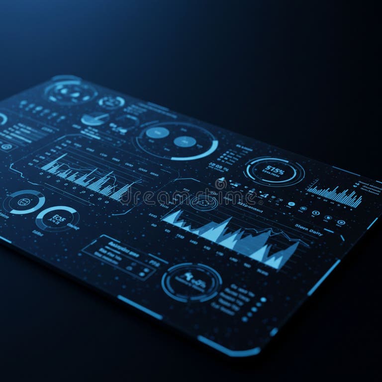 Futuristic Digital Dashboard Displaying Various Data Visualizations, Including Bar Stock ...