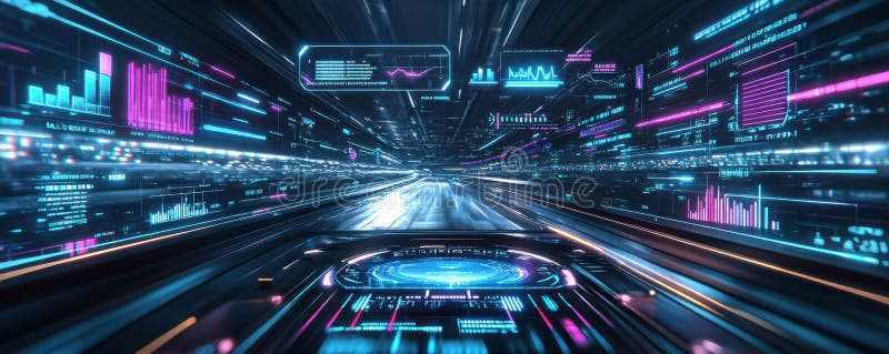 Futuristic Digital Dashboard Displaying Virtual Interfaces with Velocity and Data Analytics ...