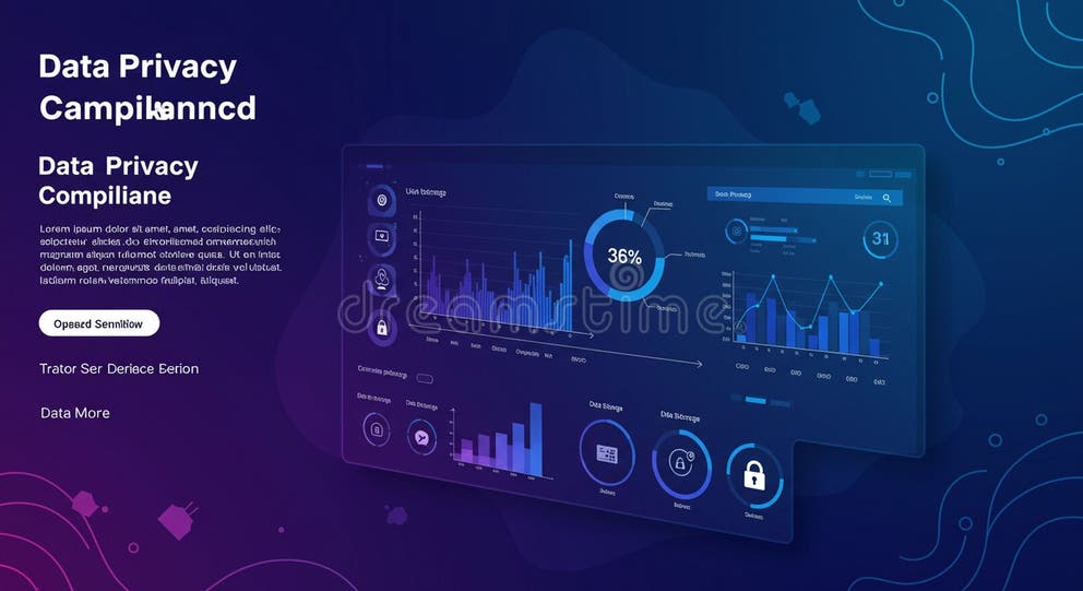 Futuristic Digital Dashboard Featuring Graphs, Charts, and Data Privacy ...