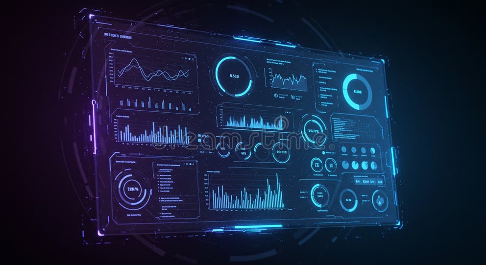 Futuristic Digital Dashboard Featuring Various Graphs, Charts, and Data Visualizations Stock ...