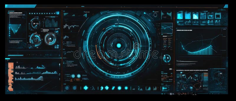 Futuristic Digital Dashboard with Glowing Interface and Data Visualizations Stock Illustration ...