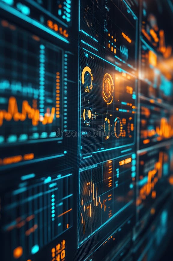 Futuristic Digital Dashboard with Interactive Data Visualizations and Glowing Analytics in a ...