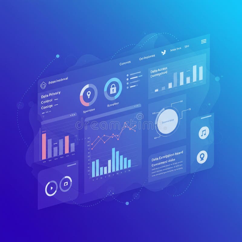 Digital Dashboard Interface on a Dark Gradient Background Features Data Privacy Stock ...